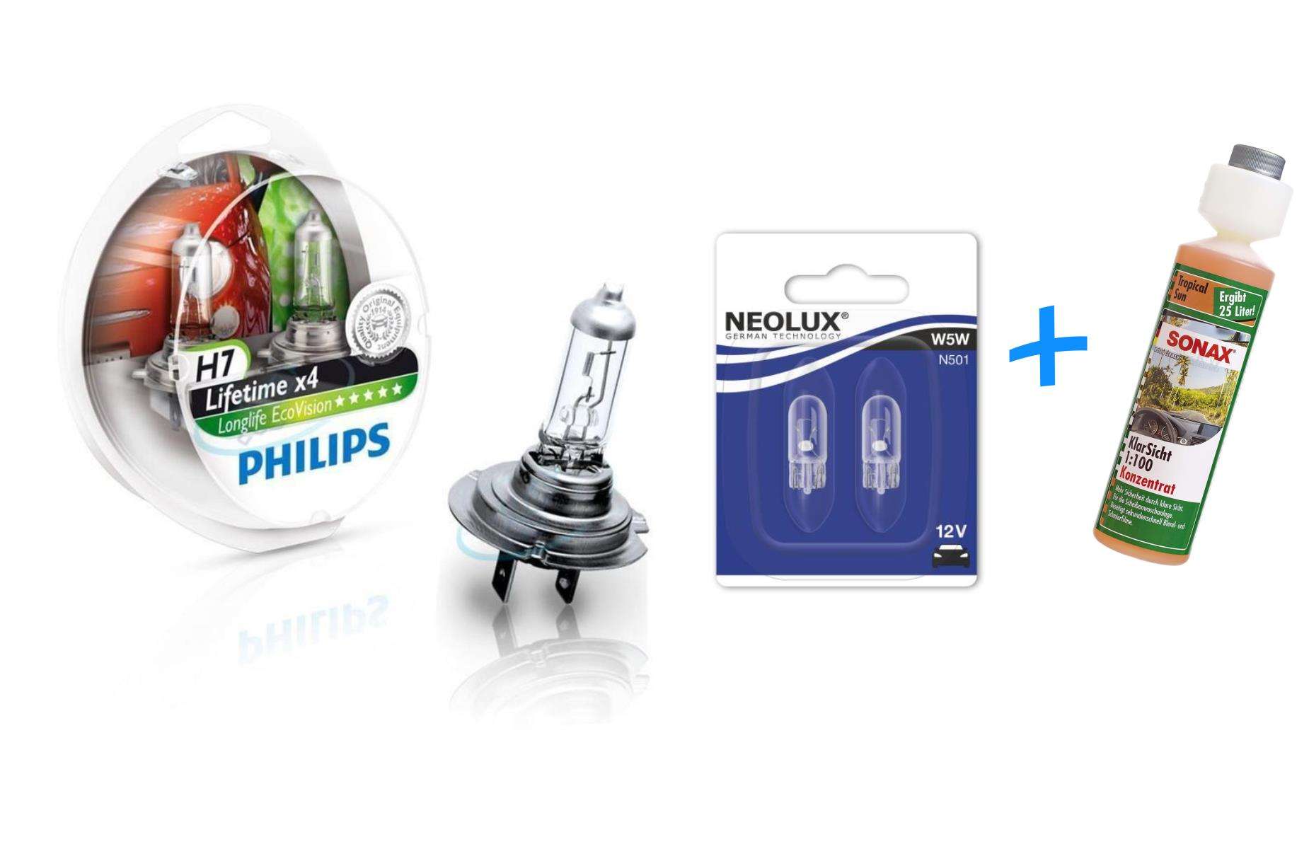 H7 Longlife EcoVision Extra Lifetime 2St Philips +W5W Neolux + Sonax ...